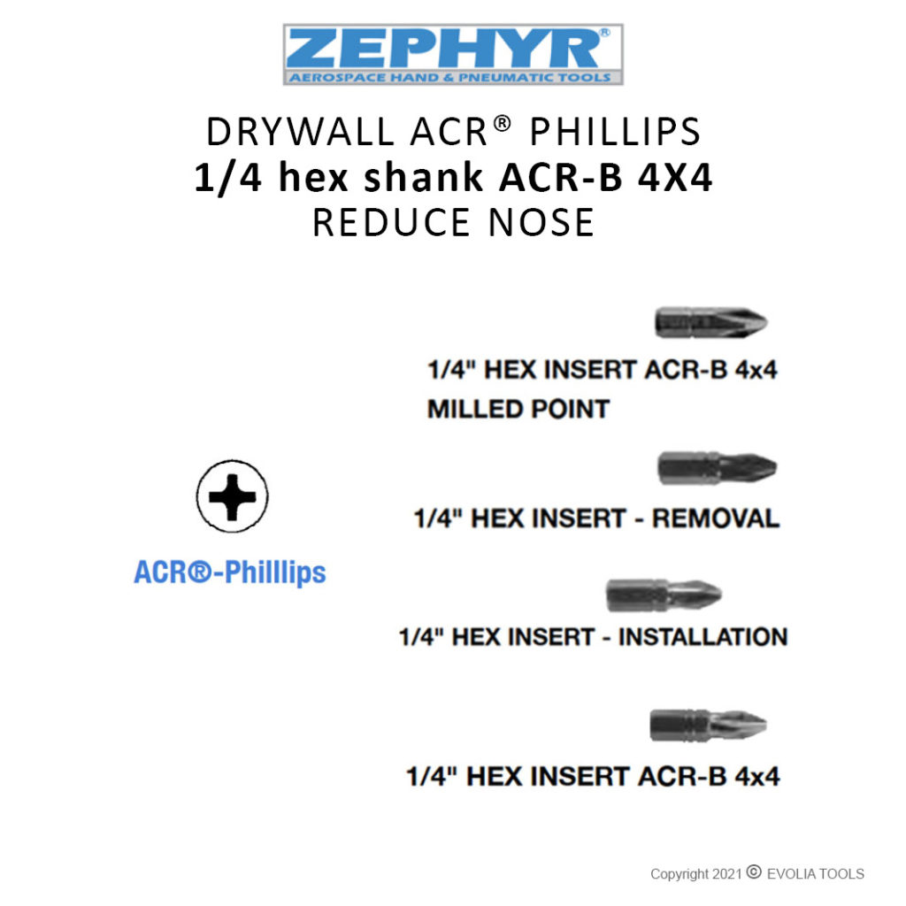 1/4 hex shank ACR-B 4X4 REDUCE NOSE / DRYWALL ACR PHILLIPS - Evolia Tools