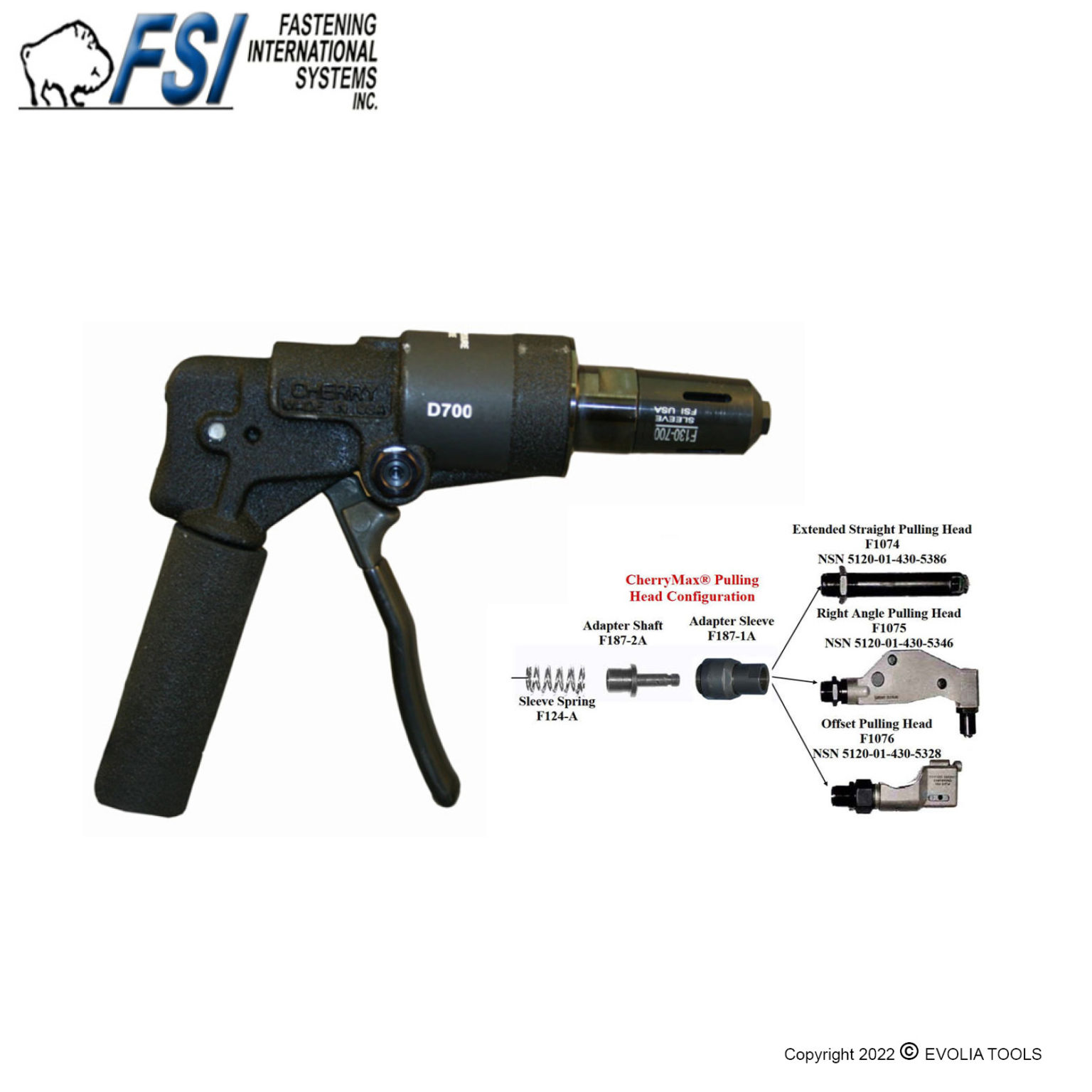 D700C Riveter CherryMax® Heads Configurations - Evolia Tools