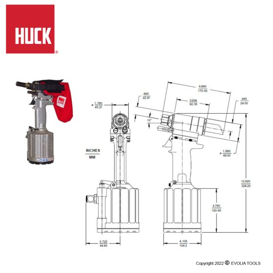 244X HUCK RIVETER PNEUDRAULIC INSTALLATION TOOL - Evolia Tools