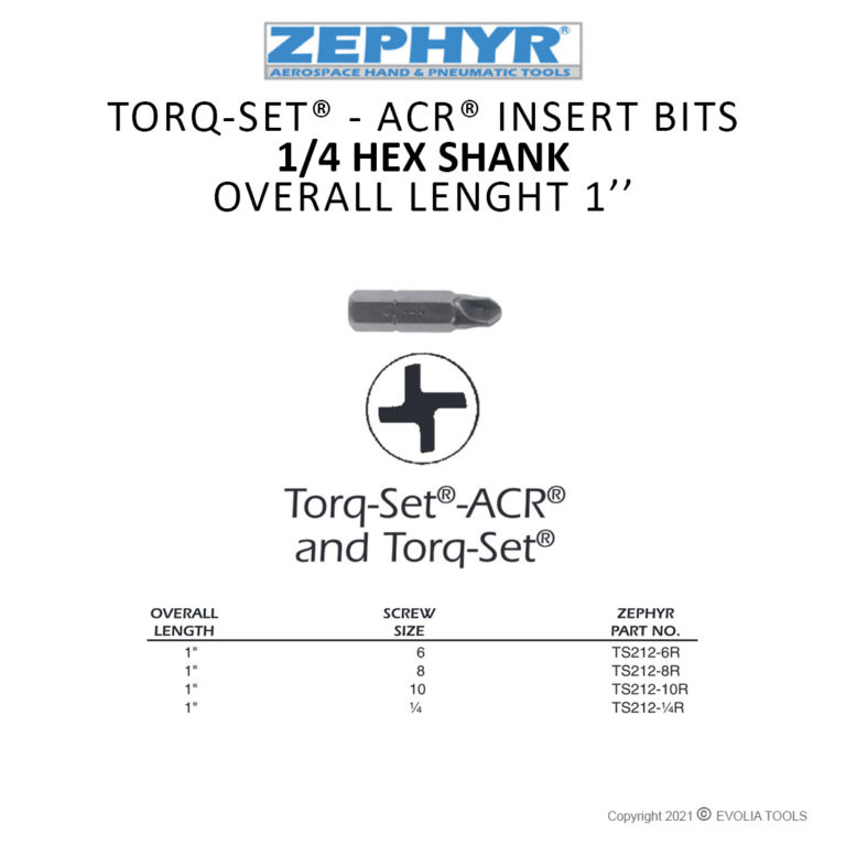 TS212-()R TORQ-SET®-ACR® INSERT BITS 1/4" HEX SHANK / OVERALL LENGHT 1 ...