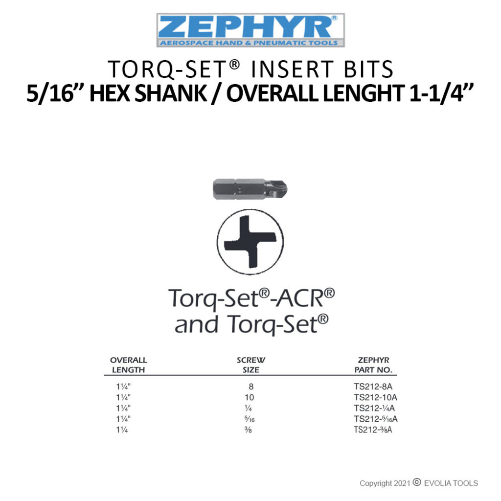 TS170-()B TORQ-SET® POWER BITS 1/4" HEX SHANK BULLNOSE / OVERALL LENGHT ...